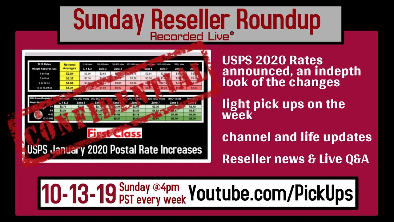 Reseller Roundup 10-13-19 USPS Postal Rate Increase with Charts for ...