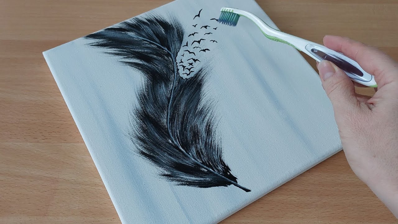 Feather drawing | Feather painting with Toothbrush | How to paint ...