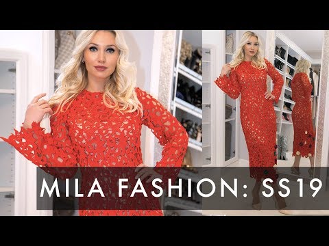 Mila Fashion SS19 RED GUIPURE FRENCH LACE LONG SLEEVE MIDI DRESS
