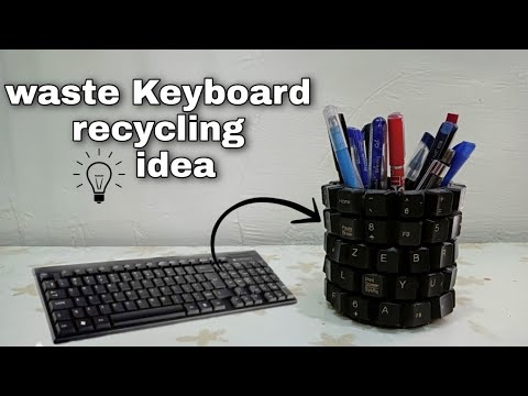 DIY | how to make keyboard keys pen holder | keyboard keys pens stand ...