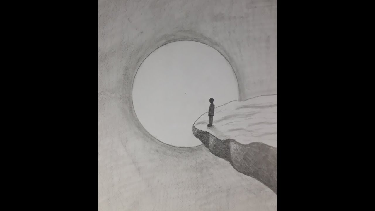 How to Draw: Sad Man Standing Alone On A Cliff At Night//step by step ...