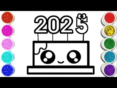Happy New Year Cake Drawing, Painting and Coloring for Kids and ...