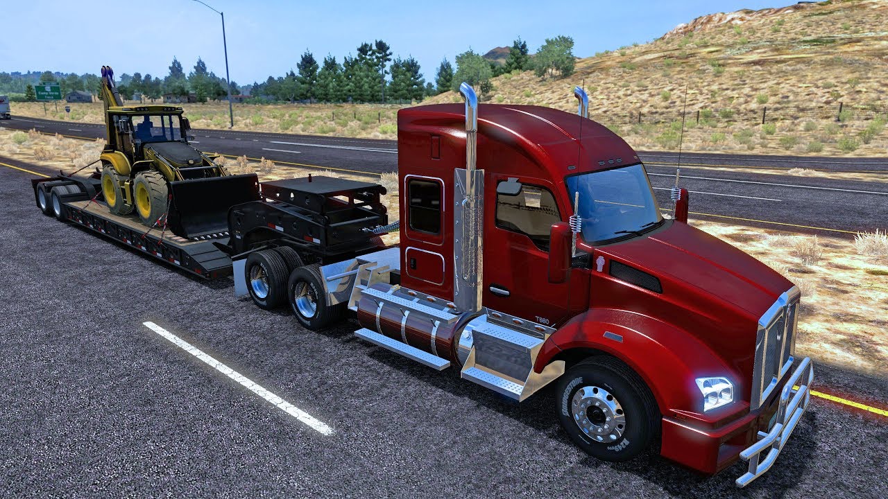 American Truck Simulator | Kenworth T880 Hauling Backhoe | 16,000 ...