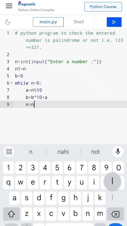 Python program to check Palindrome number. #shorts #short #shortvideo# ...