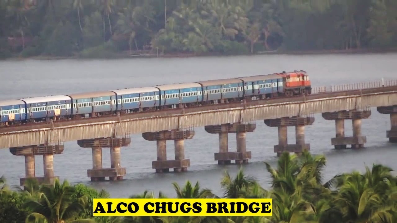WDM2 Goa Mangalore Passenger Chug Longest Konkan Bridge On Sharavathi ...