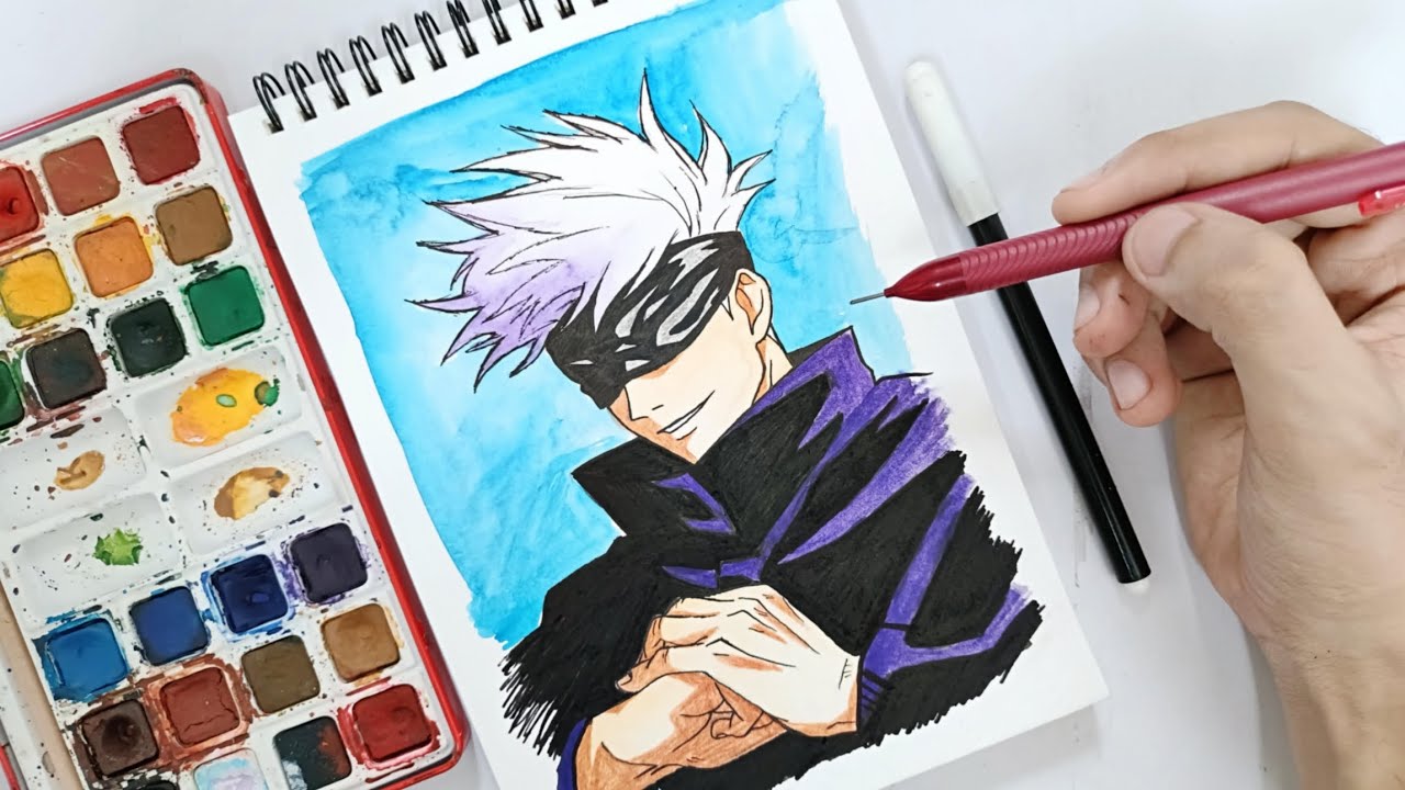 Gojo Satoru Colour Drawing | Jujutsu Kaisen Anime Art Tutorial ...