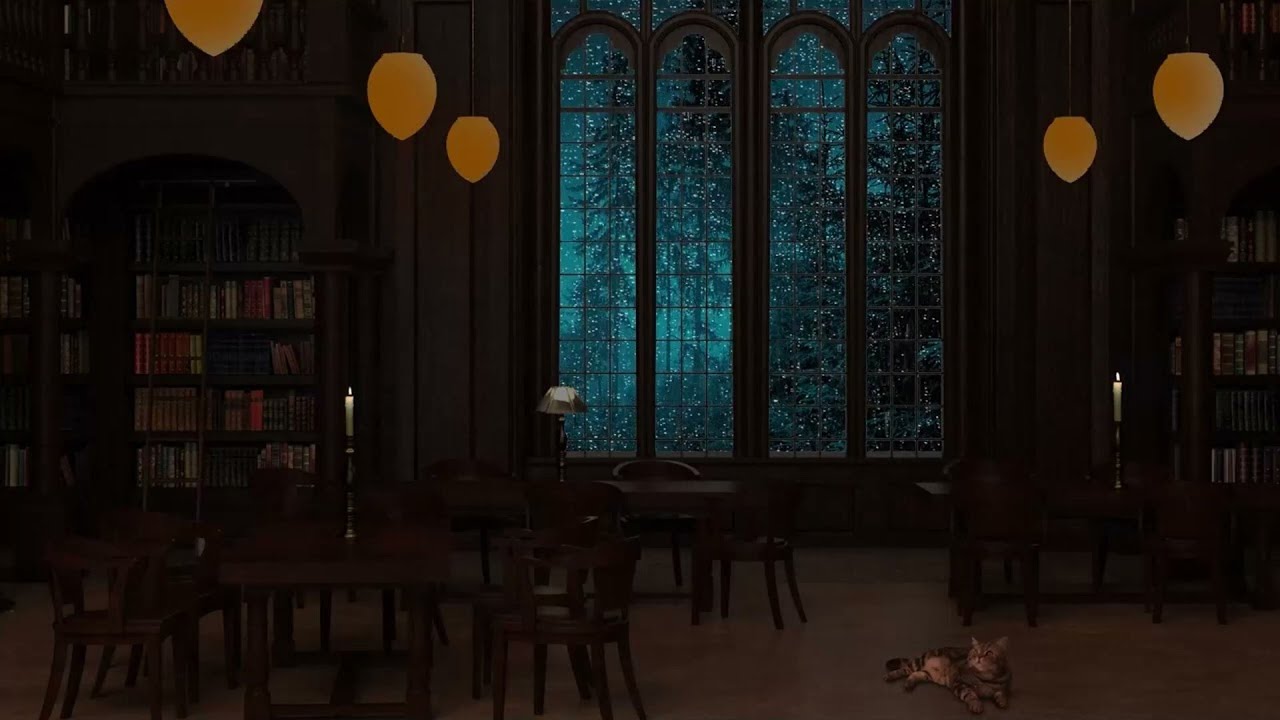Rainy Night in Ancient Library - Rain Sounds Helps to Focus on Studying ...