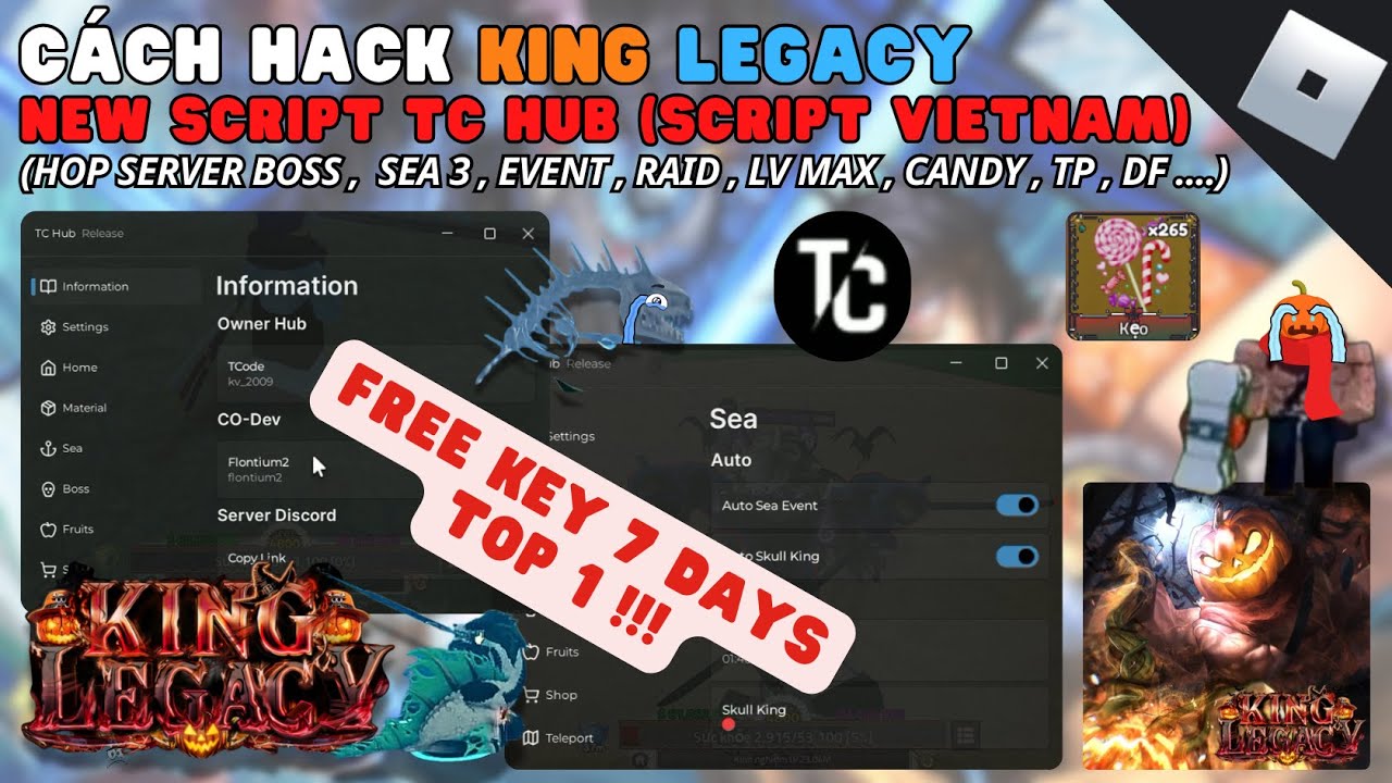 CÁCH HACK KING LEGACY - NEW SCRIPT TC HUB (AUTO RAID, BRING ,FREE KEY 7 ...