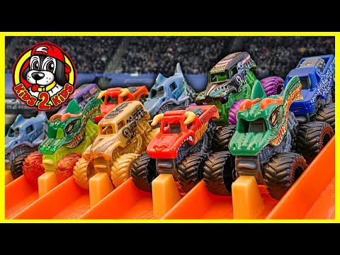 MINI MYSTERY MONSTER JAM Toys Opening & Downhill Racing Monster Trucks