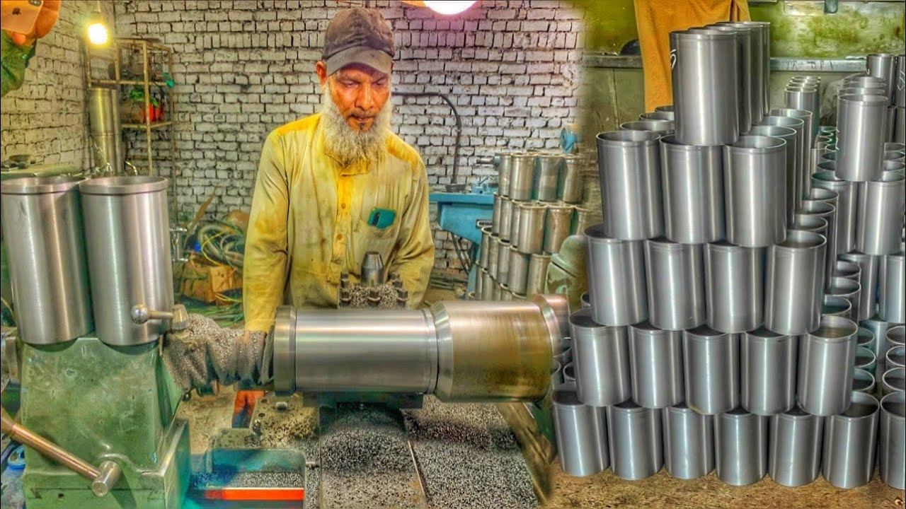 Hardworking Old Man Production Of Engine Block Cylinder Sleeves ...
