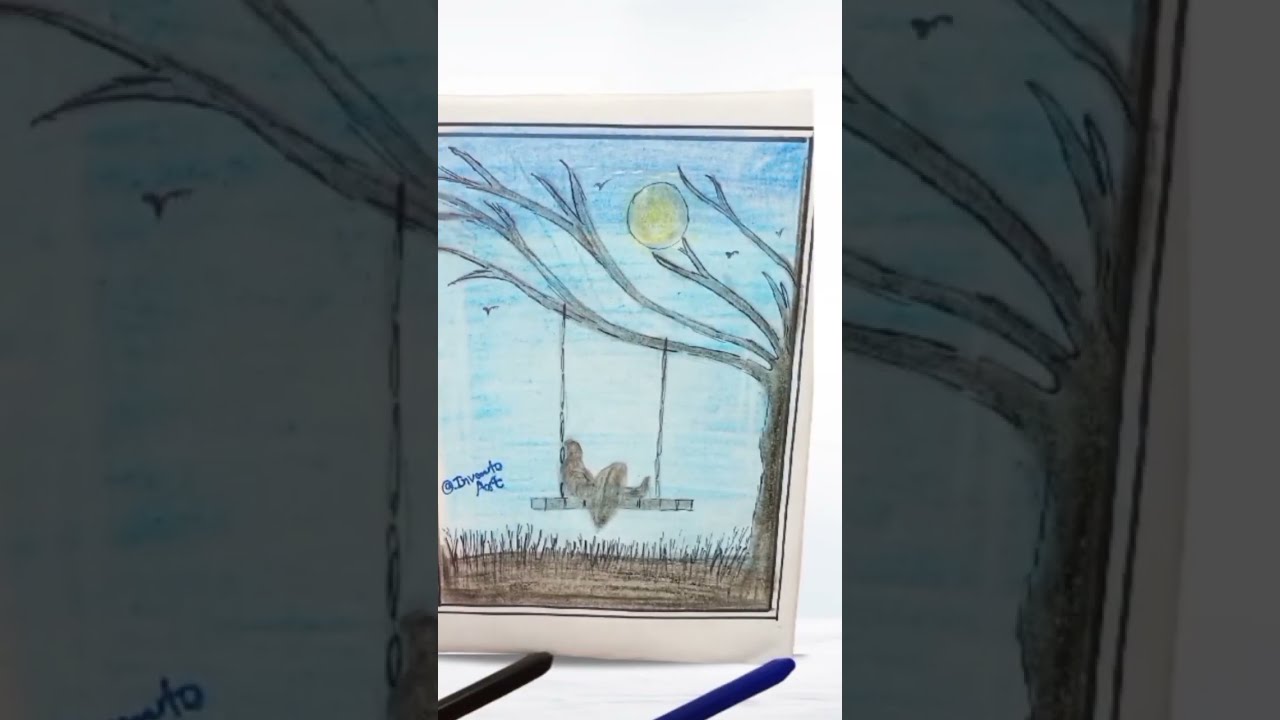 Evening drawing with crayons | Alone girl drawing | Alone girl sitting ...