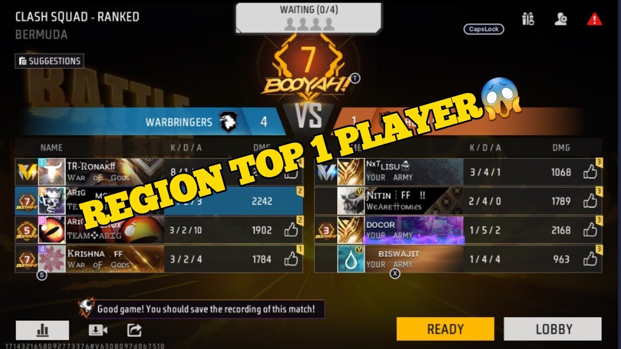 V-BADGE REGION TOP 1 PLAYER IN MY MATCH |CS-RANK GRANDMASTER REGION TOP ...