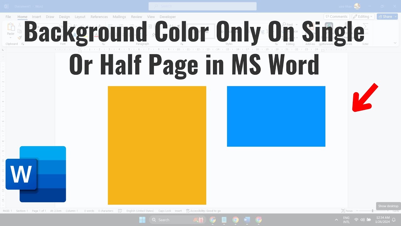 Background Color Only On Single Or Half Page in MS Word - YouTube