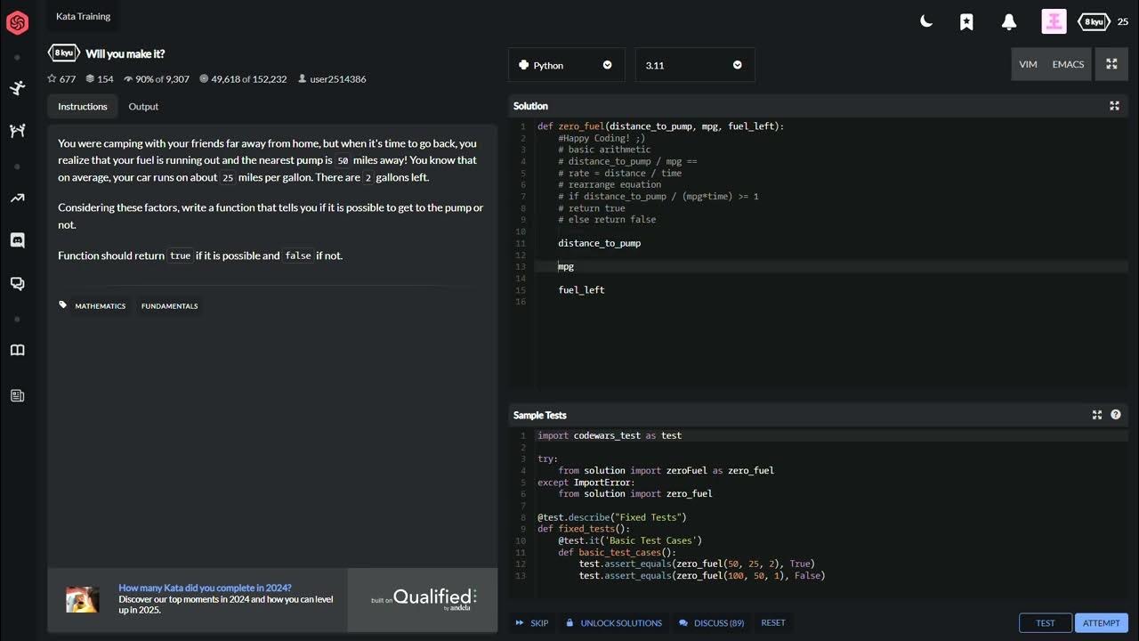 Training Python on Will you make it - Codewars - YouTube