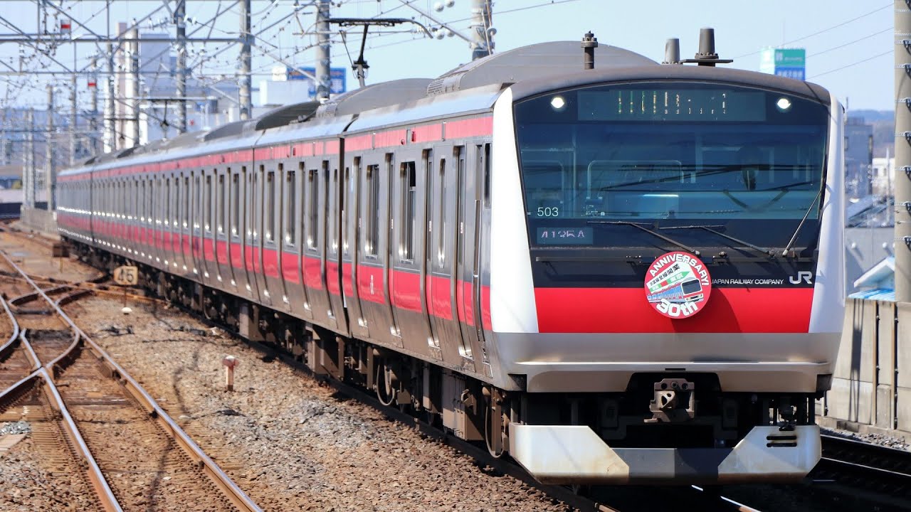 【4K】E233系5000番台ケヨ503編成 京葉線全線開業30周年ヘッドマーク車 外房線茂原駅 - YouTube