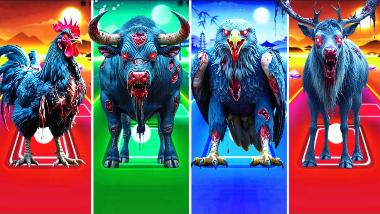 Zombie Rooster🐓🆚Zombie Bull🐂🆚Zombie Eagle🦅🆚Zombie Reindeer🦌| Tiles Hop ...