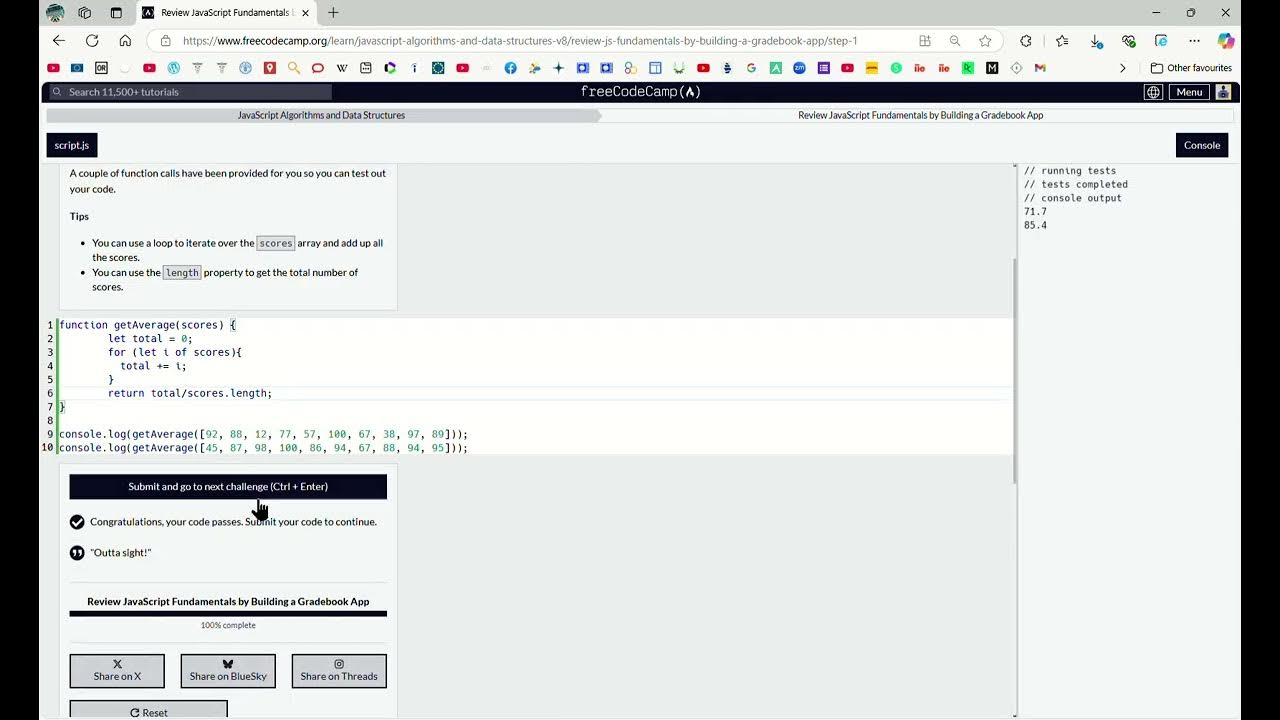 Introductory Java script challenge: Getting average and grading ...