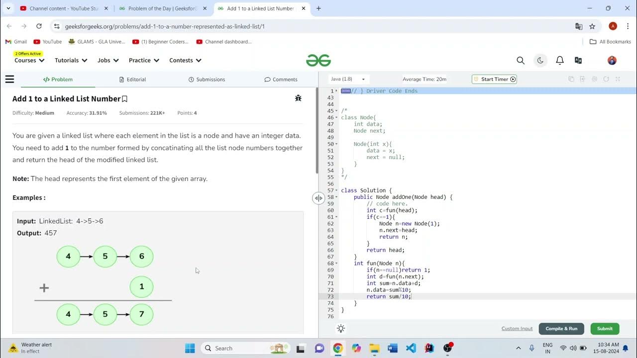Add 1 To A Linked List Number Gfg Potd Youtube