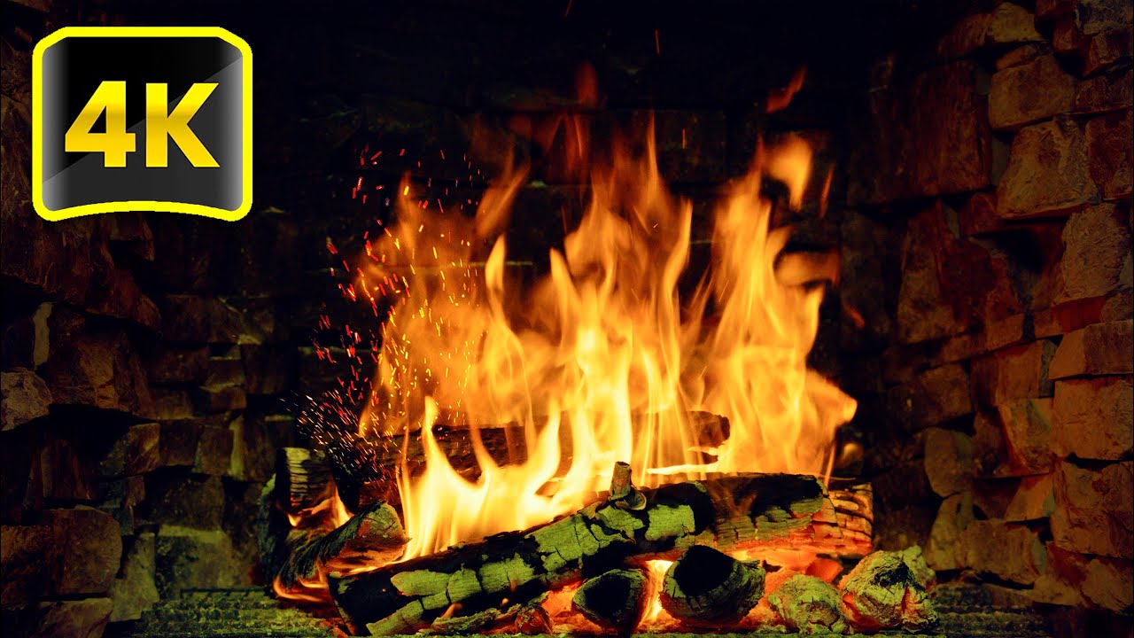 🔥 FIREPLACE 4K Ultra HD 🔥 Relaxing Fireplace with Burning Logs and ...