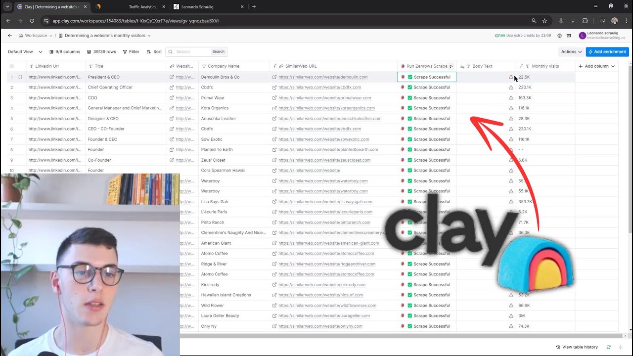 Clay com Tutorial: How To Find Websites' Monthly Traffic At Scale For ...