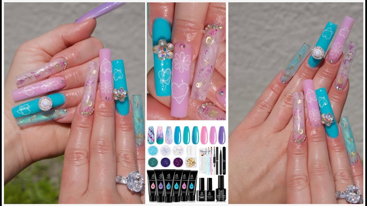 Beetles Mermaid Polygel Kit Review I Encapsulated Glitter Summer Flower ...