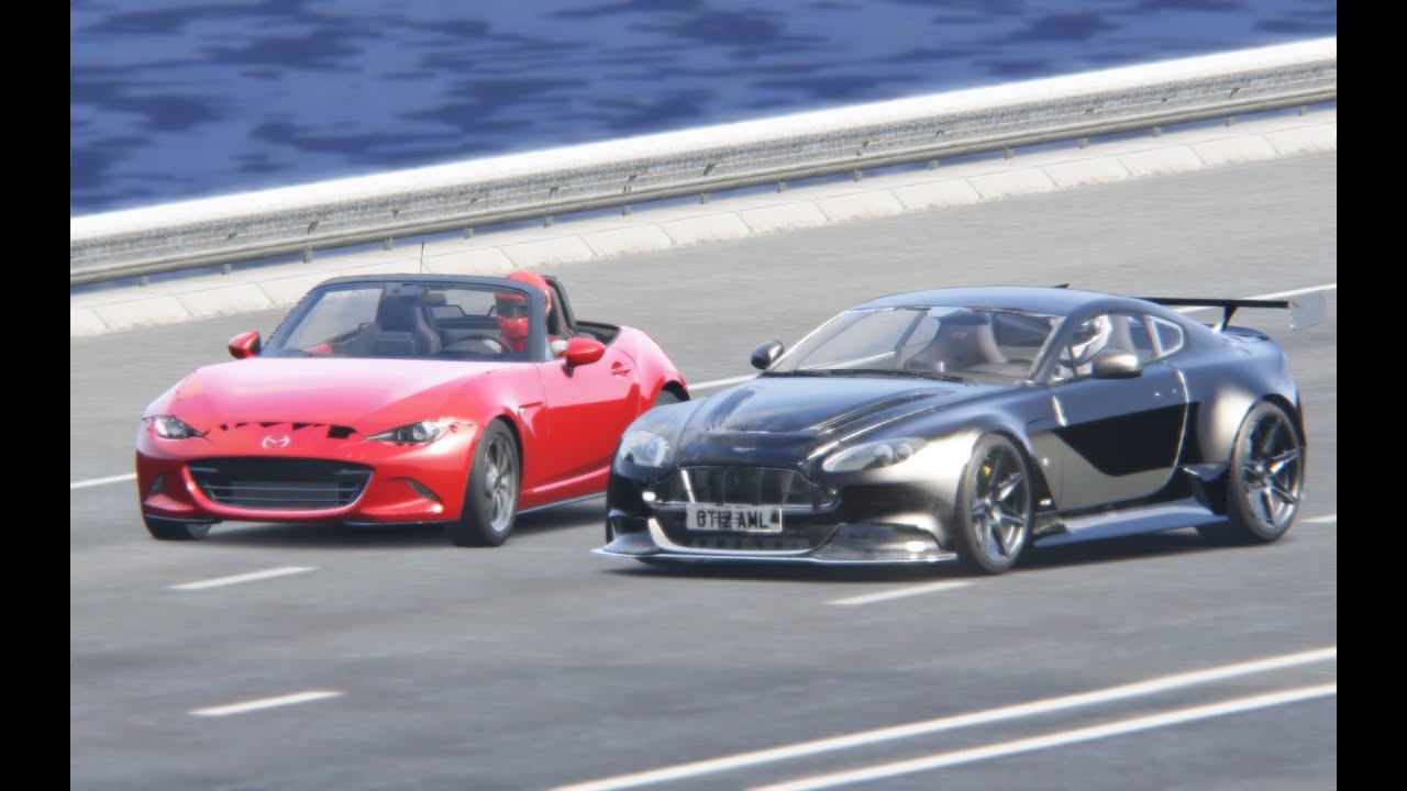Aston Martin Vantage GT12 vs Mazda MX5 ND - Drag Race 20 KM - YouTube