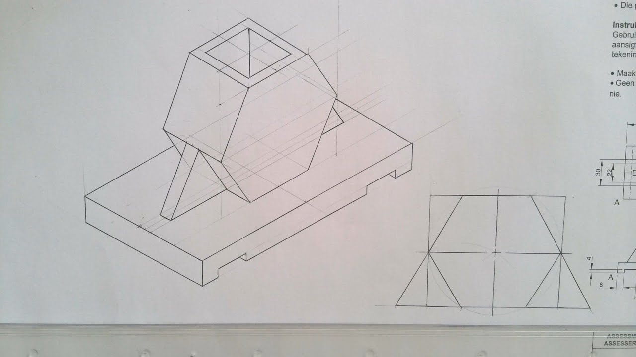 An Isometric with a hexagonal prism on its side and a hole through ...