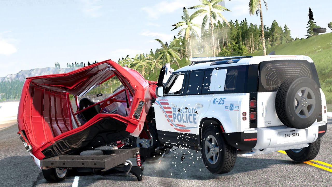 Police cars Vs Cars Hit Massive Speed Bumps | Beam-NG Drive | Crazy ...