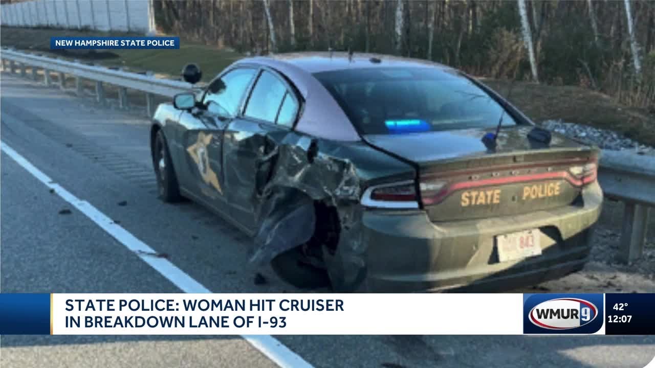 State police: Woman hit cruiser in breakdown lane of I-93 - YouTube