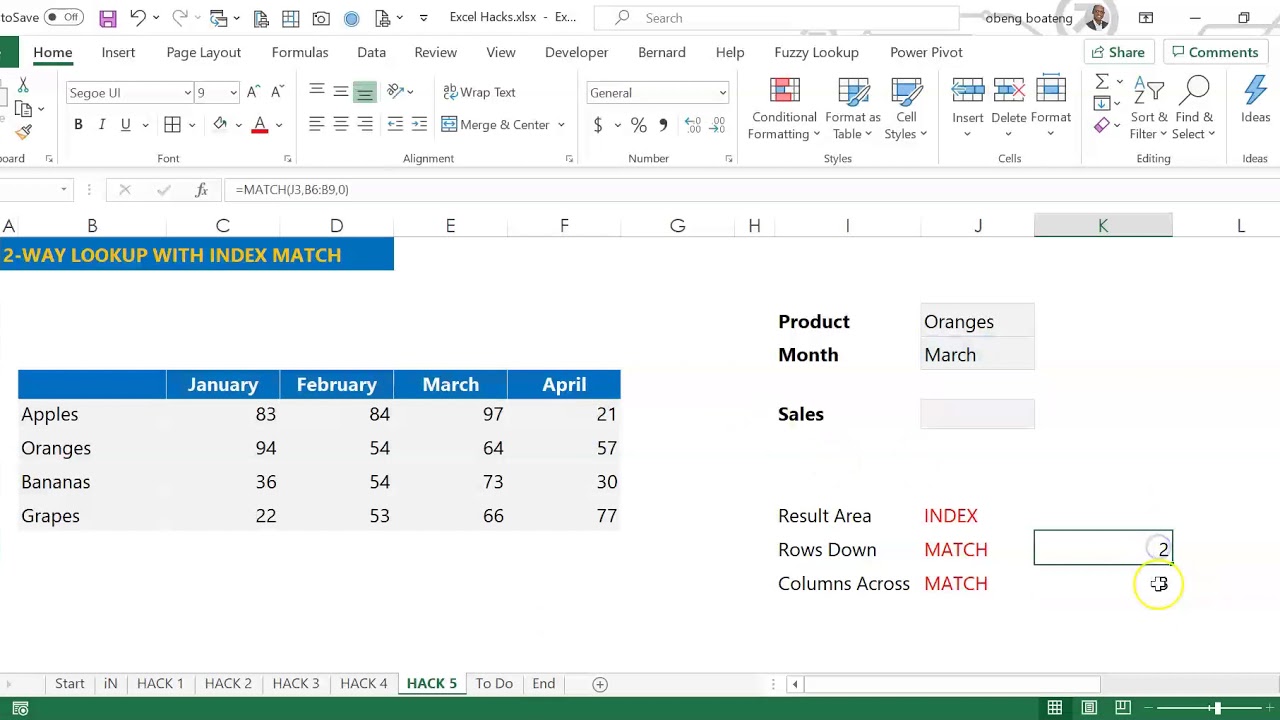 INDEX MATCH for 2 way lookup - YouTube
