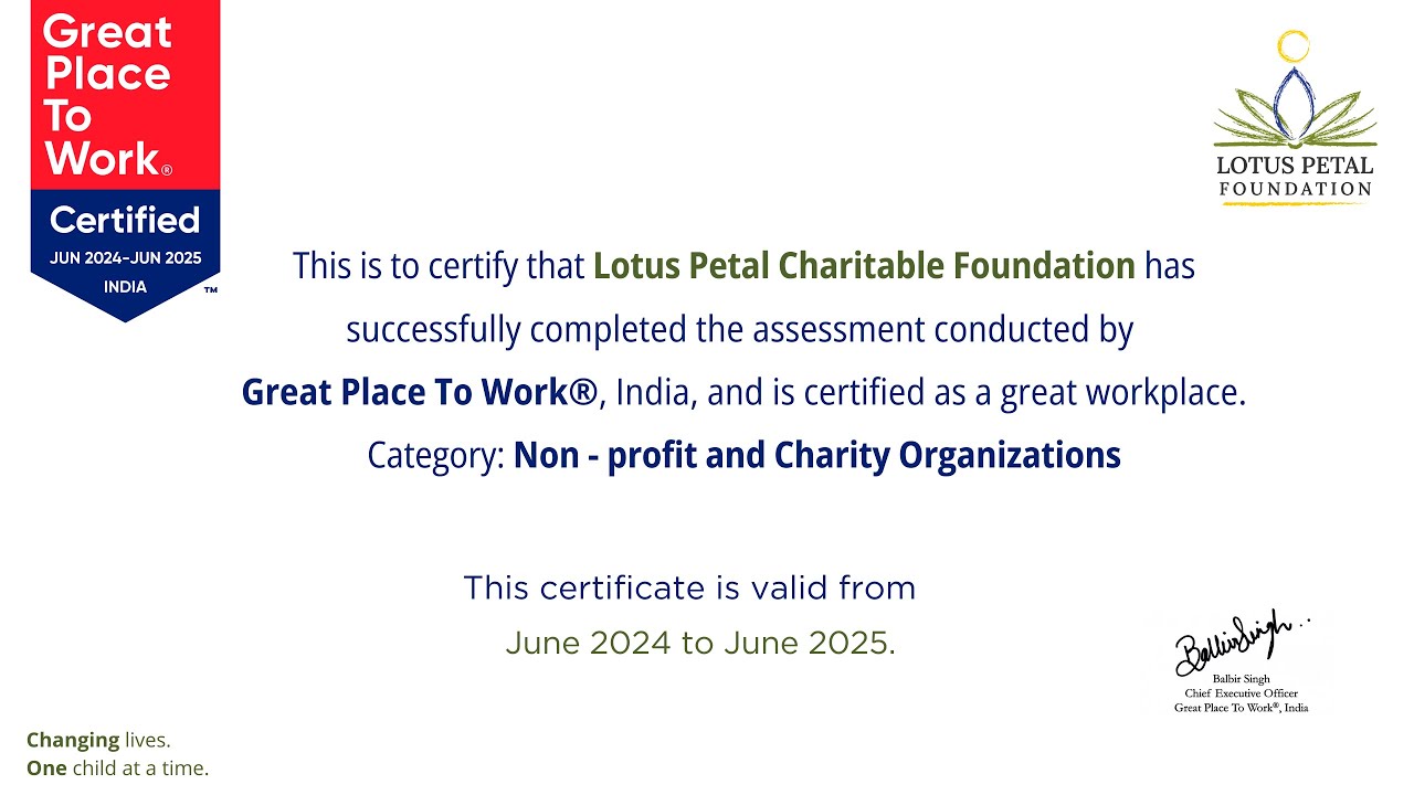 Lotus Petal Foundation is a certified GREAT PLACE TO WORK #gptw # ...