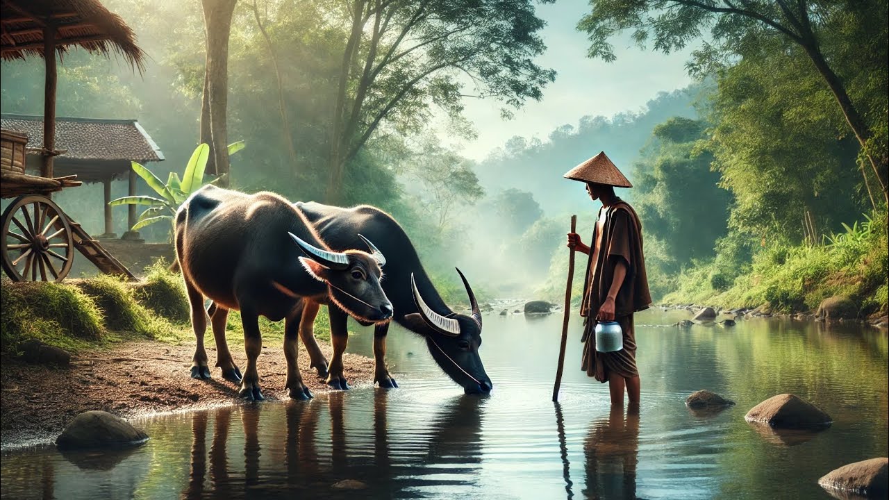 Scene of Buffalo Drinking Water in the River - YouTube