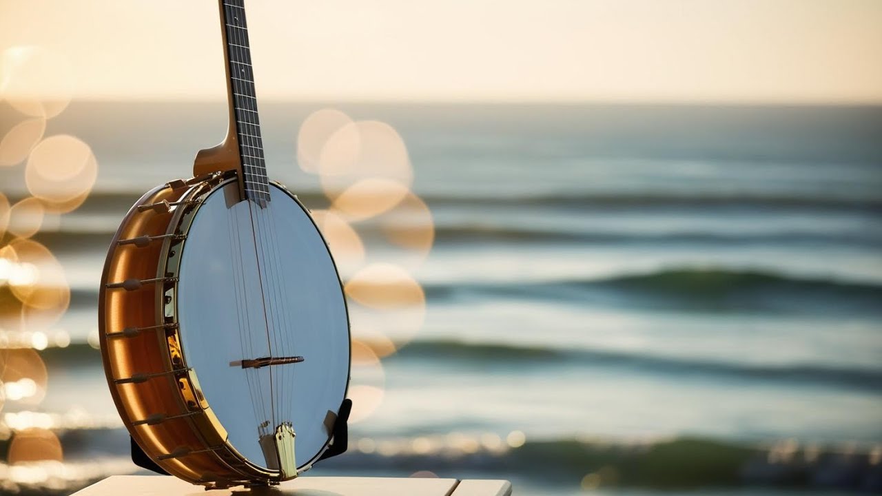 Slow ocean waves and banjo 1 hour - YouTube