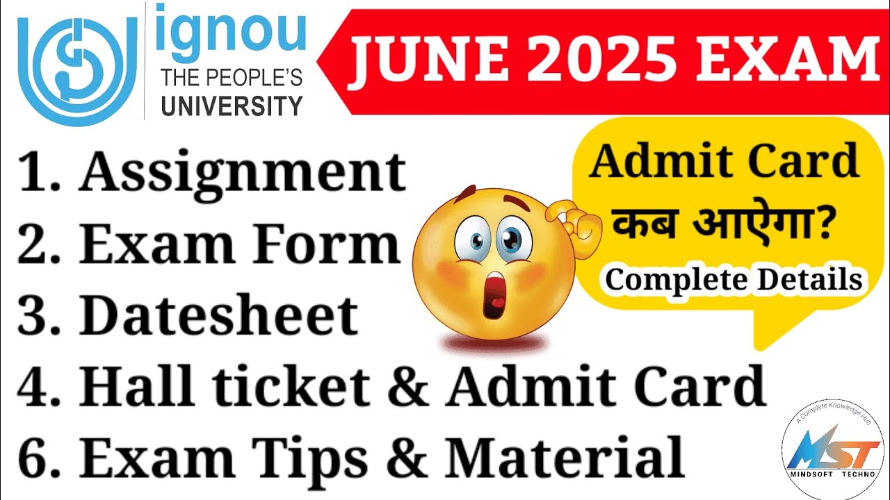 IGNOU June 2025 Exam All Update | Exam form, Date sheet, Hall ticket ...