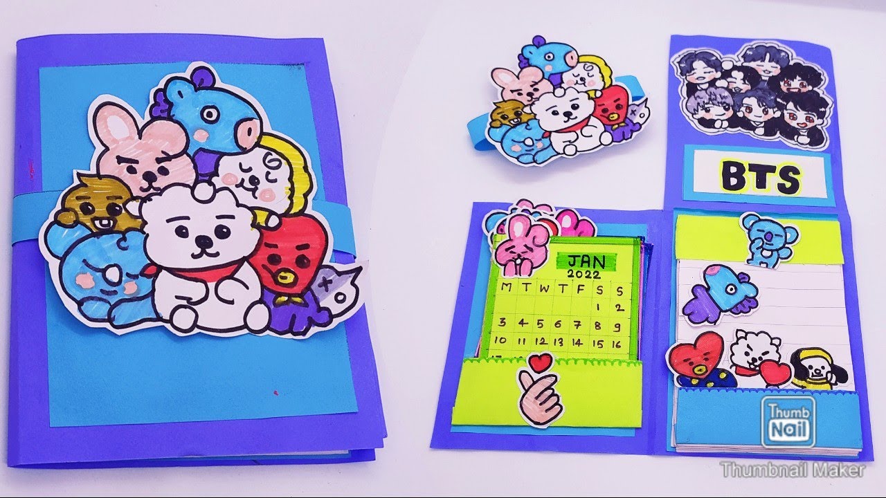 DIY BT BTS Craft idea/NOTEBOOK FOLDER organizer / BT21 craft - YouTube