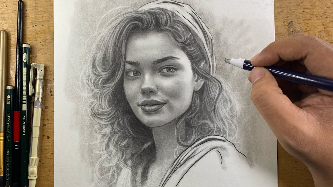 Girl Portrait Drawing - Realistic Graphite Drawing - YouTube