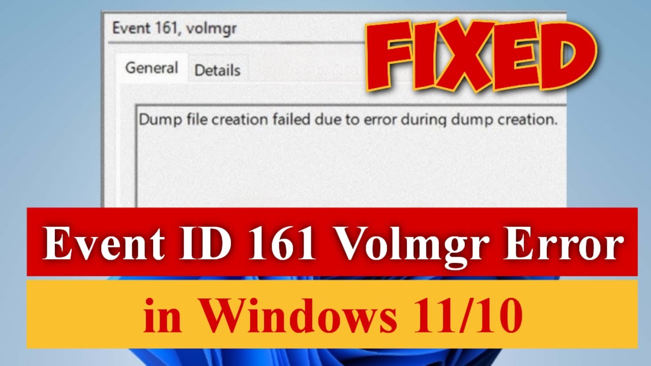 Event ID 161, Volmgr Error in Windows 11/10 [Solved] #windows11 - YouTube
