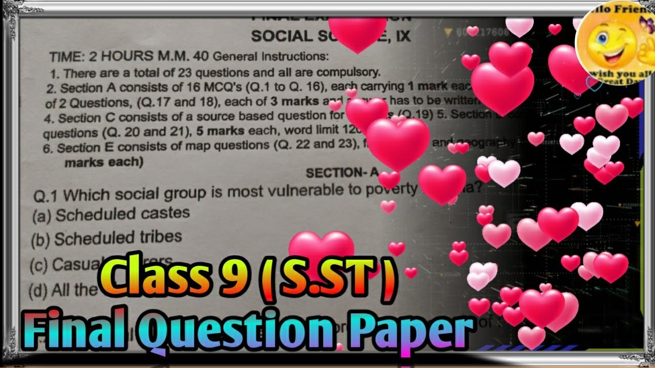 Class 9 S.ST Final Question Paper Ncert / Cbse - YouTube