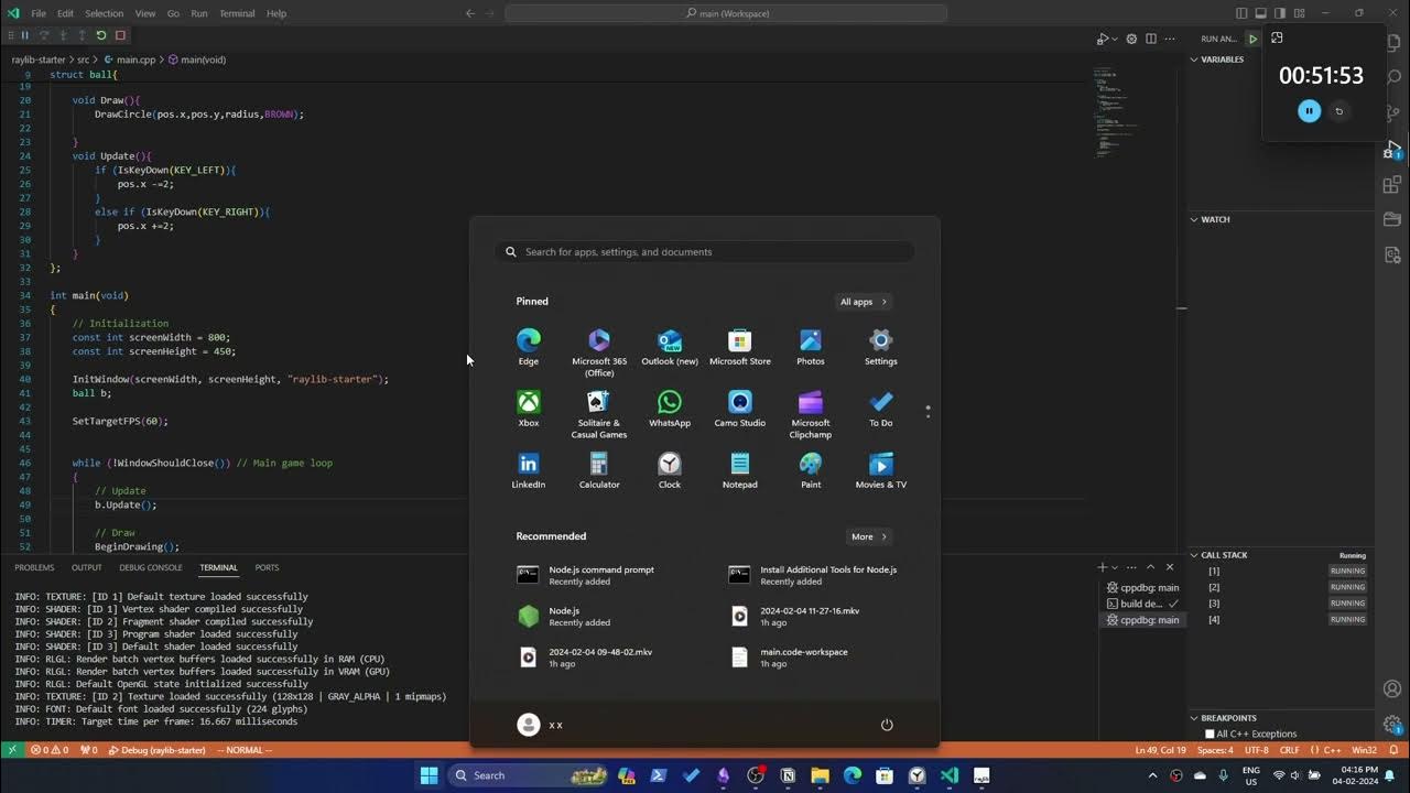 STUDY WITH ME - LEARNING HOW TO PROGRAM - LEARNING RAYLIB BY RECREATING EXAMPLES - 1 HOUR LONG ...