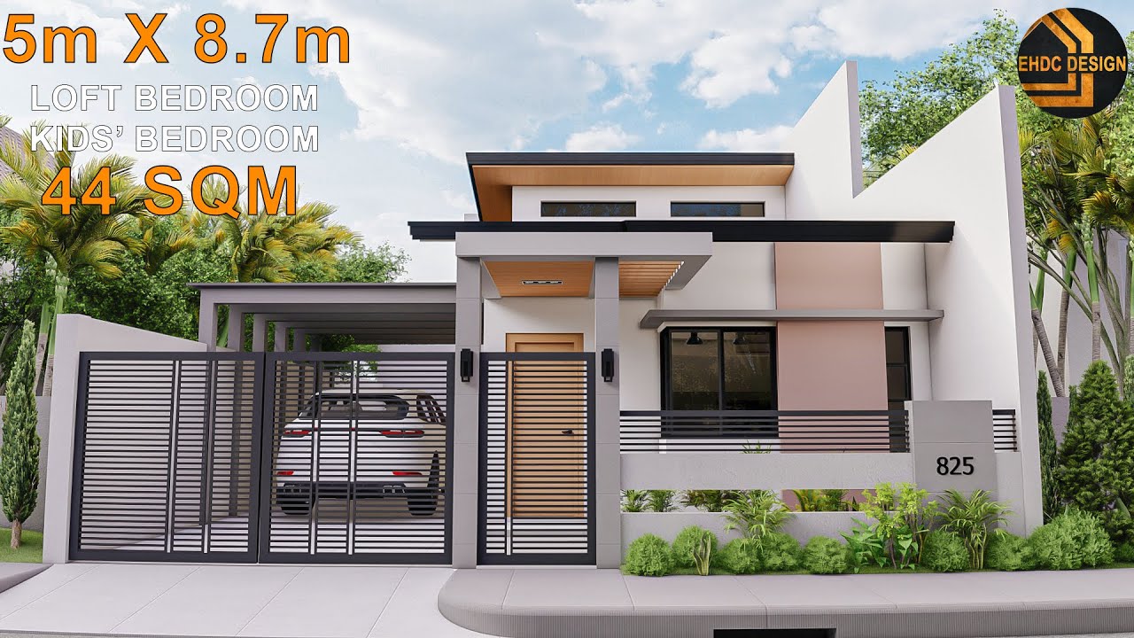 Small house design Idea (5x8.7m) 44sqm with Loft - YouTube