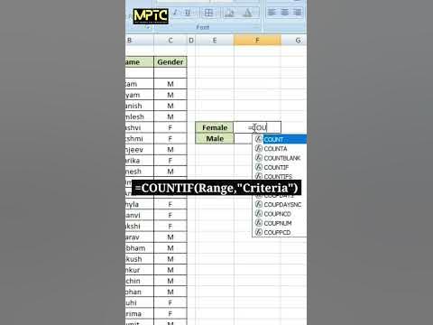 Find Male & Female on Excel | Excel Tips & Tricks | Countif Excel Formula | MPTC | Shorts ...