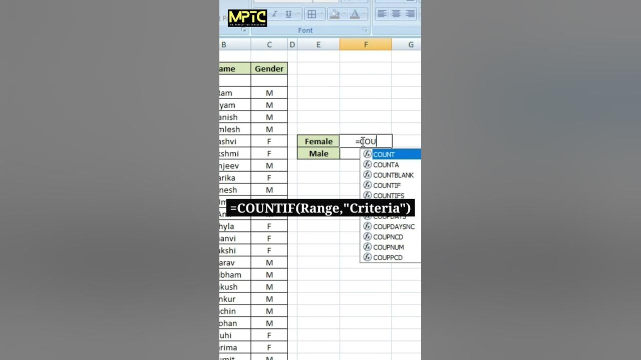 Find Male & Female on Excel | Excel Tips & Tricks | Countif Excel Formula | MPTC | Shorts ...