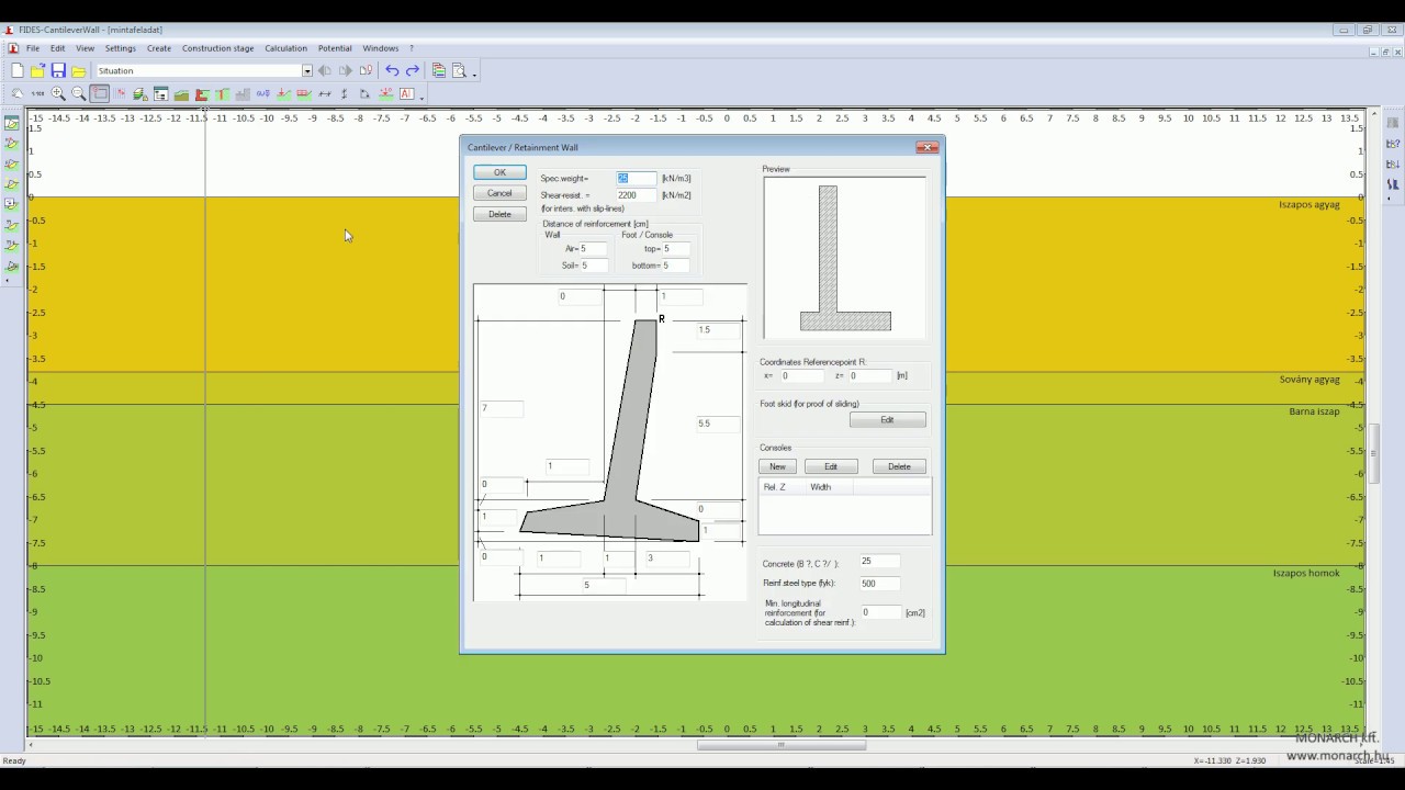 Szögtámfal számítása és méretezése - FIDES-Cantilever wall - YouTube