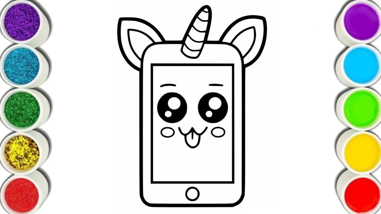 A Cute Mobile Phone With Unicorn 🦄🌈 Simple and Easy Coloring for kids ...