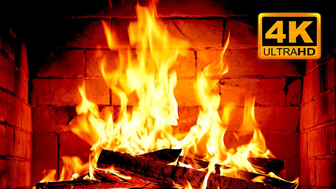 🔥 FIREPLACE (12 HOURS) Ultra HD 4K. Crackling Fireplace with Golden ...