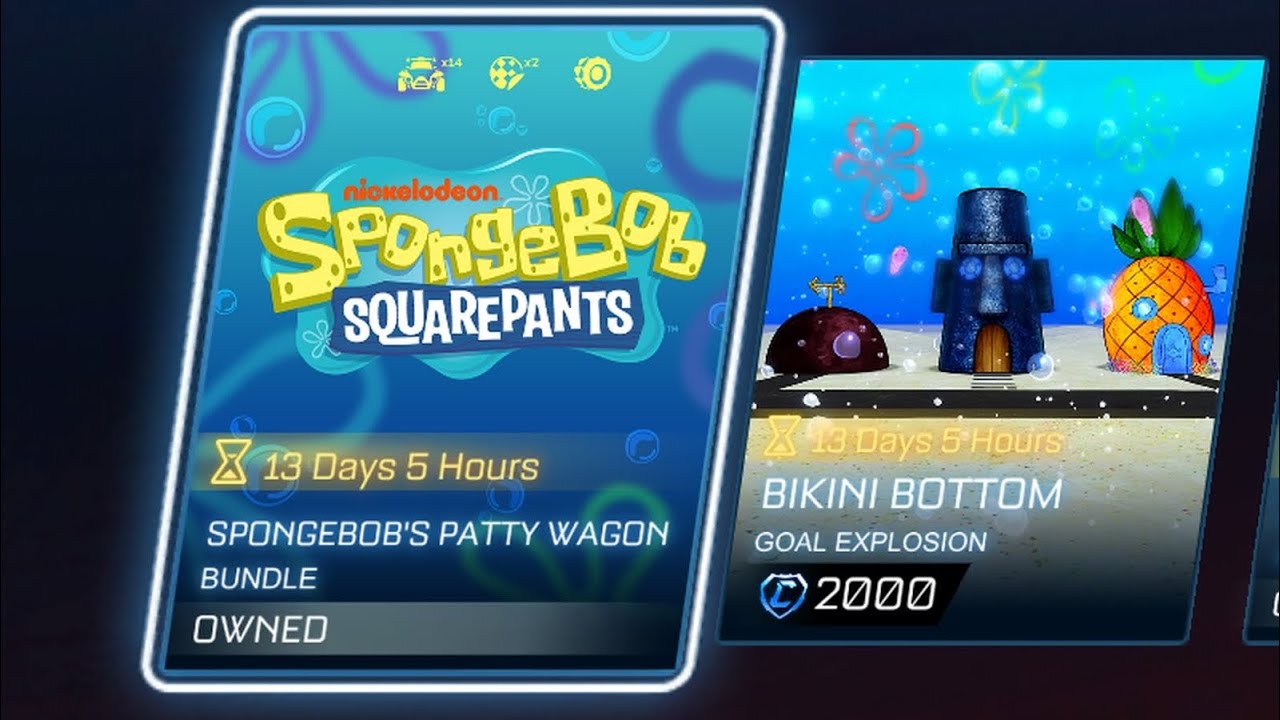 Rocket League gameplay of the SpongeBob's Patty Wagon Bundle (SpongeBob ...