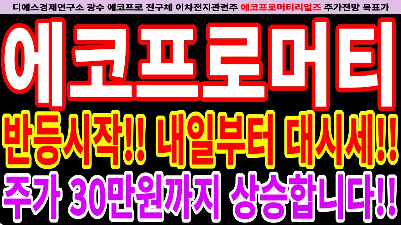 에코프로머티리얼즈 에코프로머티주가전망 반등시작 내일부터 대시세 주가 30만원까지 상승합니다 디에스경제연구소광수 에코프로머티전망 에코프로머티목표가 Youtube