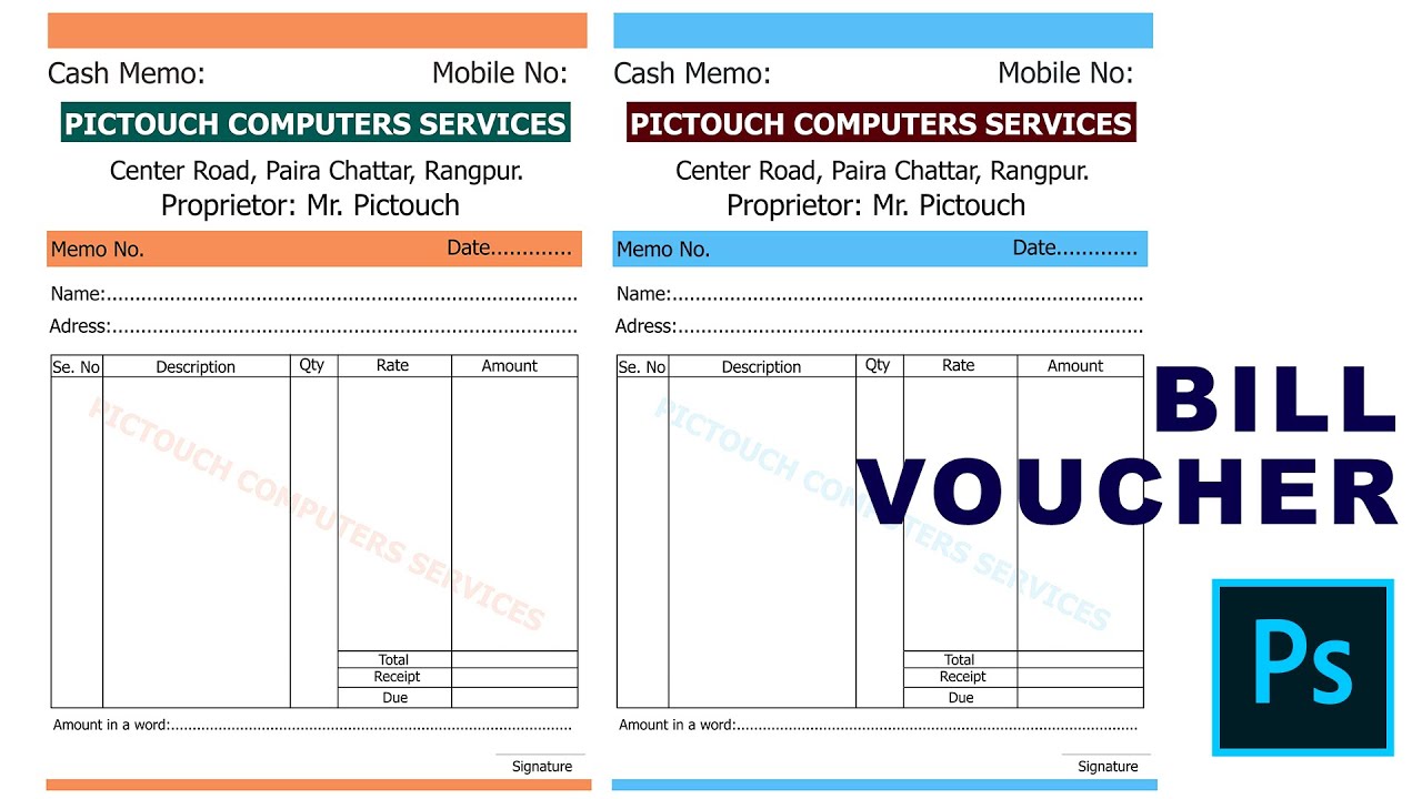 How to Create A4 Size Bill Invoice for You Shop in Photoshop CC - YouTube
