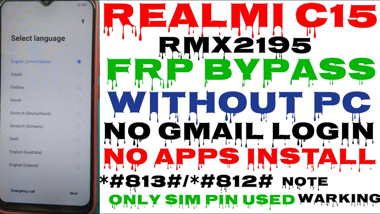 Realme C15 (Rmx2195) C12 C11 FRP BYPASS , PIN PASSWORD PATTERN REMOVAL ...