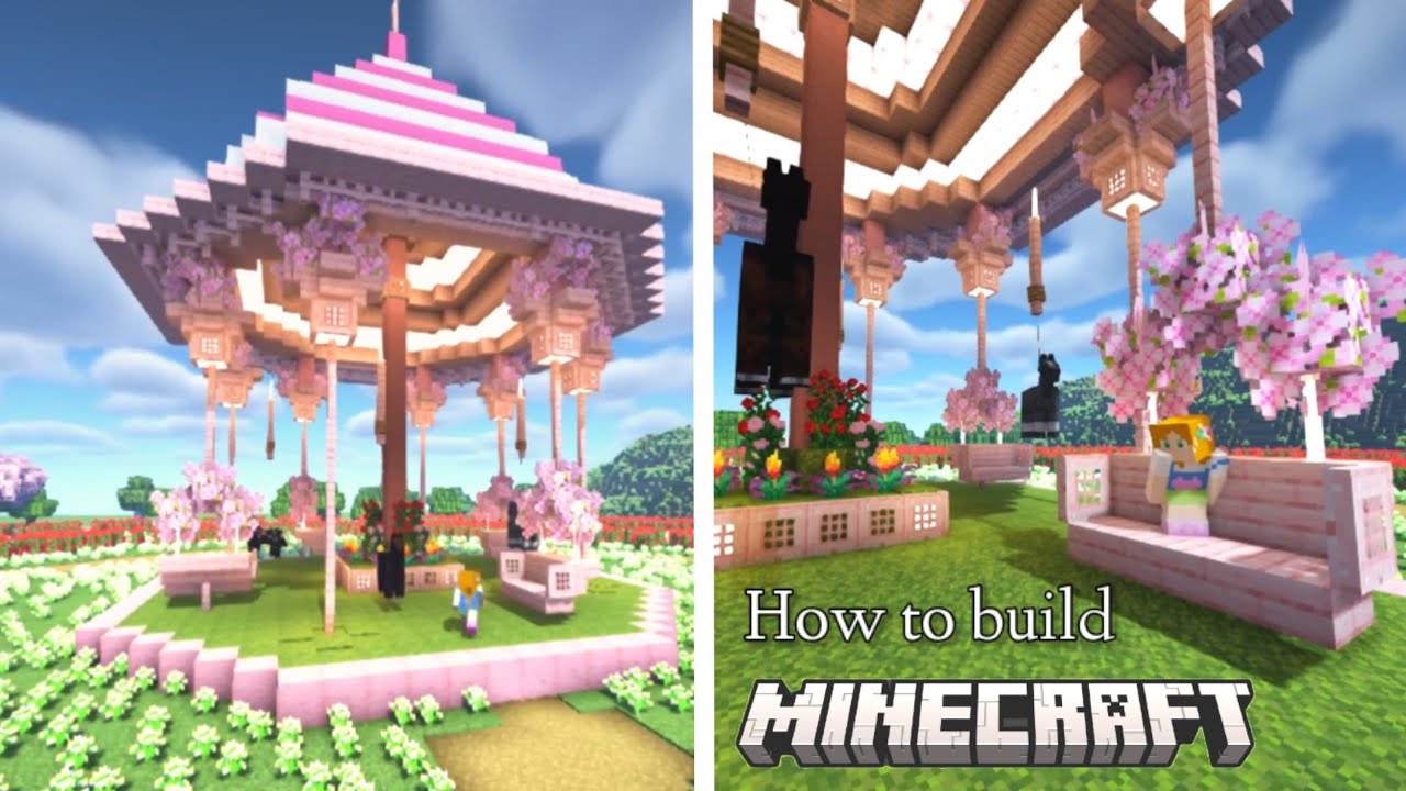 Minecraft 1.20 🌸 Cherry blossom pink Merry-go-round build tutorial ...
